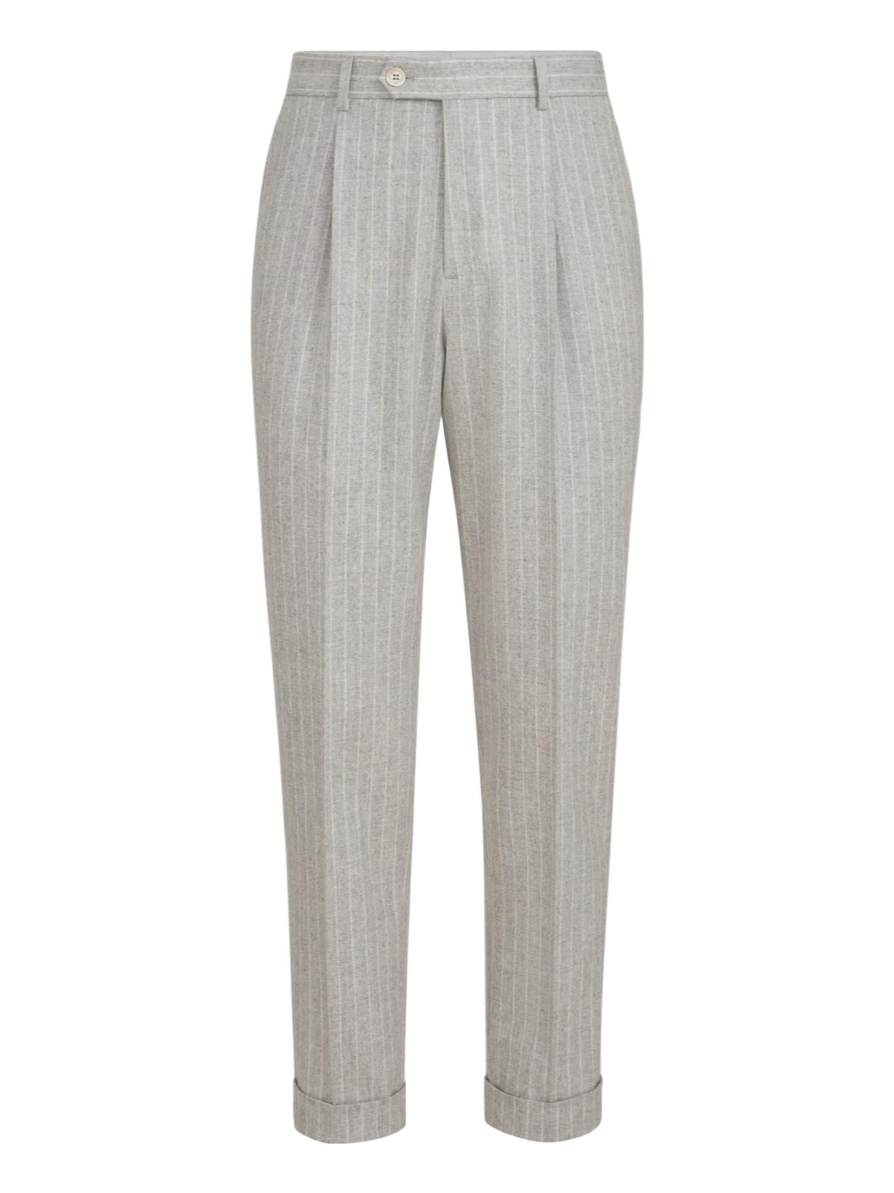 BRUNELLO CUCINELLI Brunello Cucinelli Virgin Wool and Cashmere Chalk Stripe Flannel Trousers with Pleat